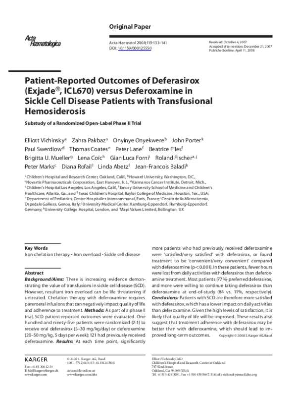 (PDF) Patient-reported outcomes of deferasirox (Exjade, ICL670) versus ...