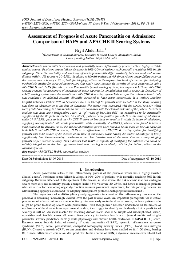 (PDF) Assessment of Prognosis of Acute Pancreatitis on Admission ...
