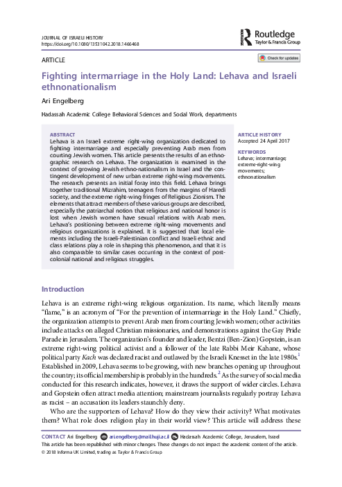 (PDF) Fighting intermarriage in the Holy Land: Lehava and Israeli ...