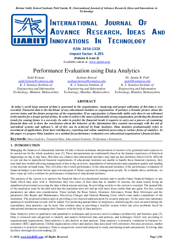 Pdf Performance Evaluation Using Data Analytics Ijariit Journal