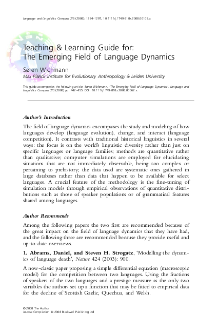 Pdf Teaching Learning Guide For The Emerging Field Of Language