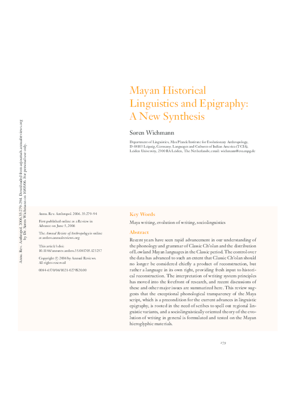 (PDF) Mayan Historical Linguistics and Epigraphy: A New Synthesis