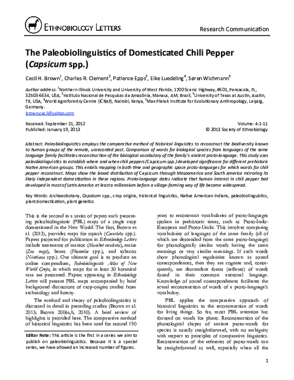 (PDF) Paleobiolinguistics of Domesticated Chili Pepper Capsicum spp.
