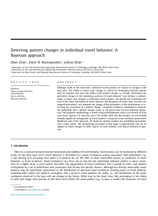 (PDF) Detecting pattern changes in individual travel behavior: A Bayesian approach