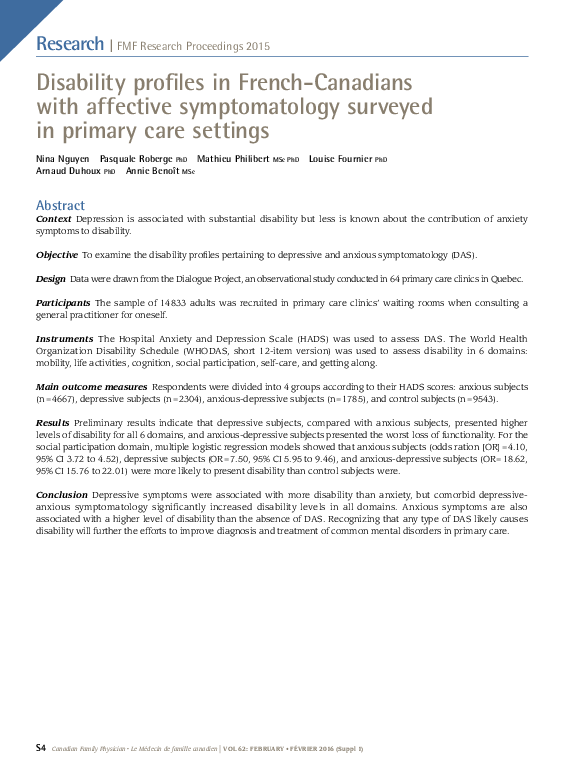 (PDF) Disability profiles in French-Canadians with affective ...