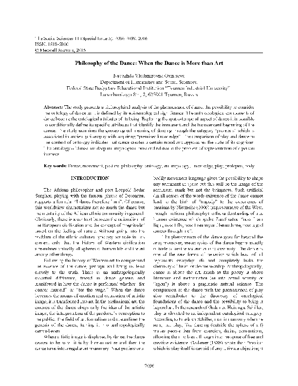 (PDF) Philosophy of the Dance: When the Dance is More than Art