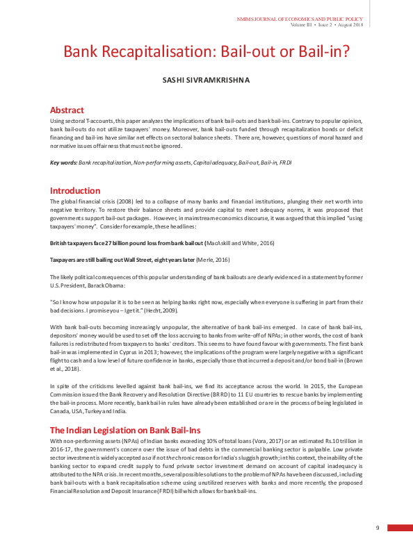 (PDF) Bank Recapitalisation: Bail-out or Bail-in?