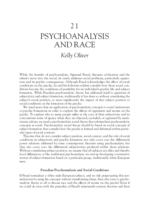 (PDF) PSYCHOANALYSIS AND RACE in The Routledge Companion to the ...
