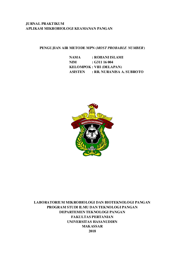 (DOC) Pengujian Kualitas Air metode MPN (most probable Number)