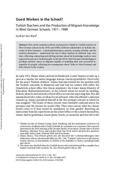 (PDF) Guest Workers in the School? Turkish Teachers and the Production ...