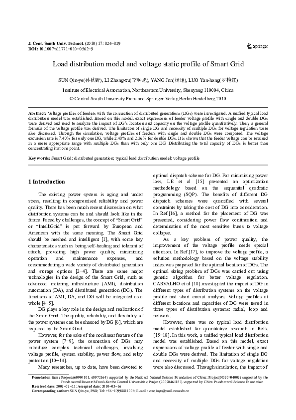 (PDF) Load distribution model and voltage static profile of Smart Grid