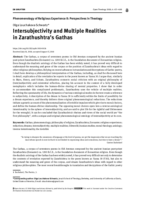 (PDF) Intersubjectivity and Multiple Realities in Zarathushtra's Gathas