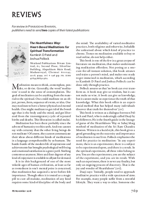 (PDF) Review The Heartfulness Way: Heart-Based Meditations for ...