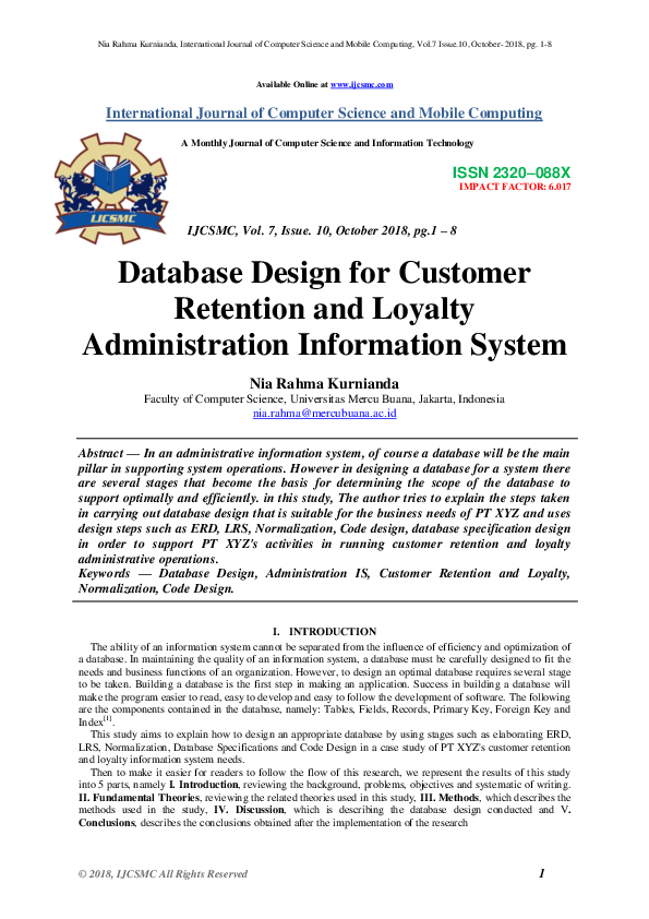 (PDF) Database Design for Customer Retention and Loyalty Administration Information System