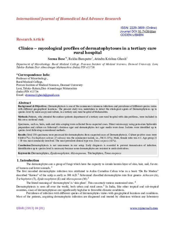 (PDF) Clinico – mycological profiles of dermatophytoses in a tertiary ...