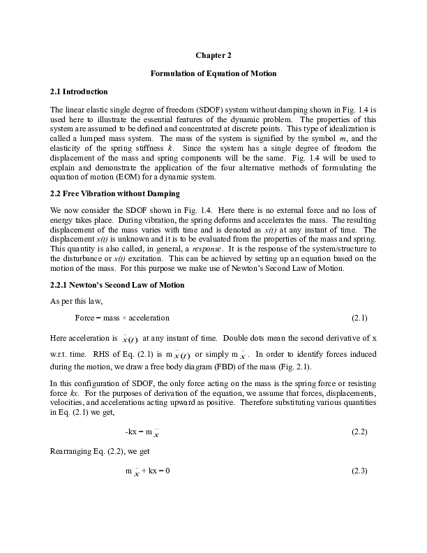 Doc Chapter 2 Formulation Of Equation Of Motion 2 1 Introduction