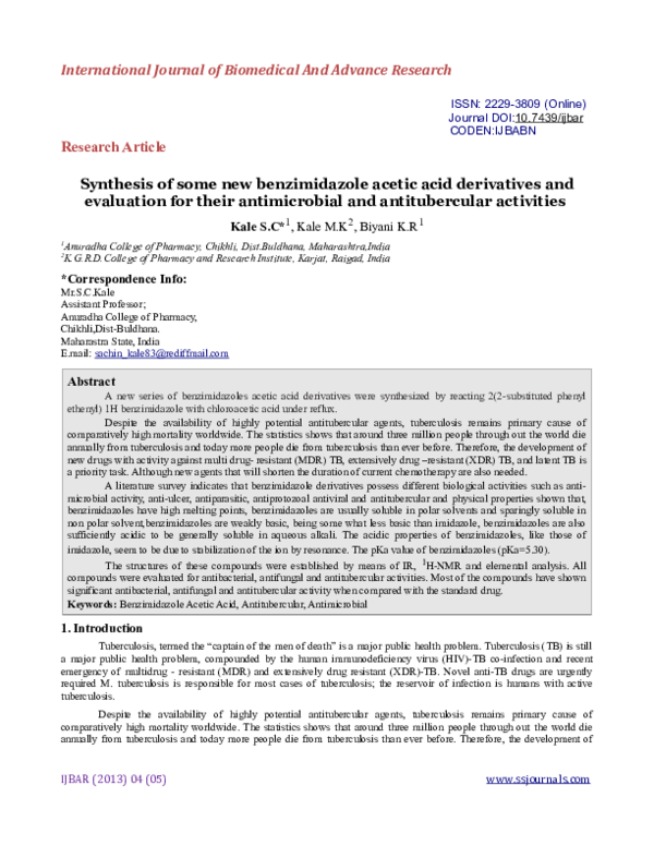 (PDF) Synthesis of some new benzimidazole acetic acid derivatives and evaluation for their ...