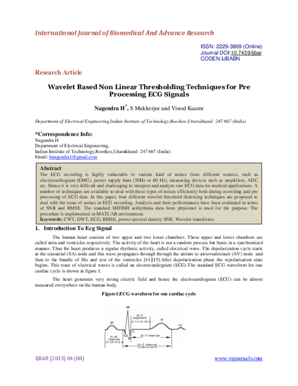Pdf Wavelet Based Non Linear Thresholding Techniques For Pre Processing Ecg Signals