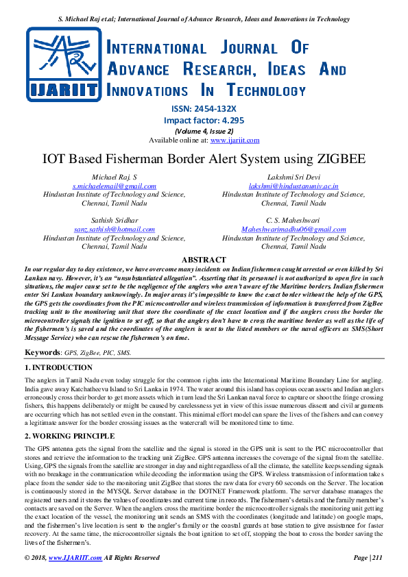 (PDF) IOT Based Fisherman Border Alert System using ZIGBEE