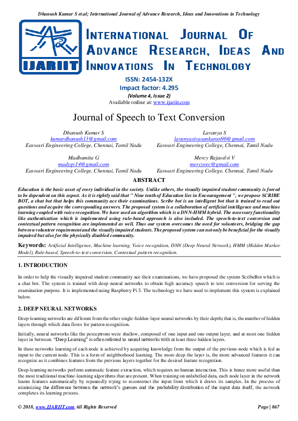 (PDF) Journal of Speech to Text Conversion