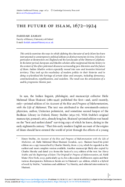 (PDF) The Future of Islam, 1672-1924