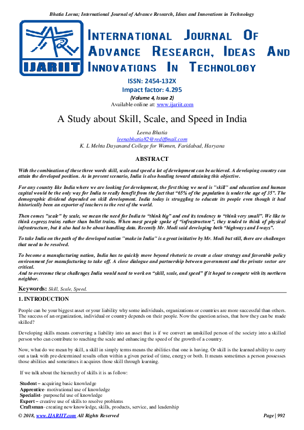 (PDF) A Study about Skill, Scale, and Speed in India