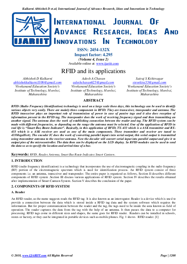 (PDF) RFID and its applications
