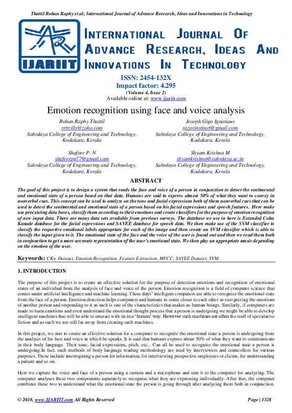 (PDF) Emotion recognition using face and voice analysis