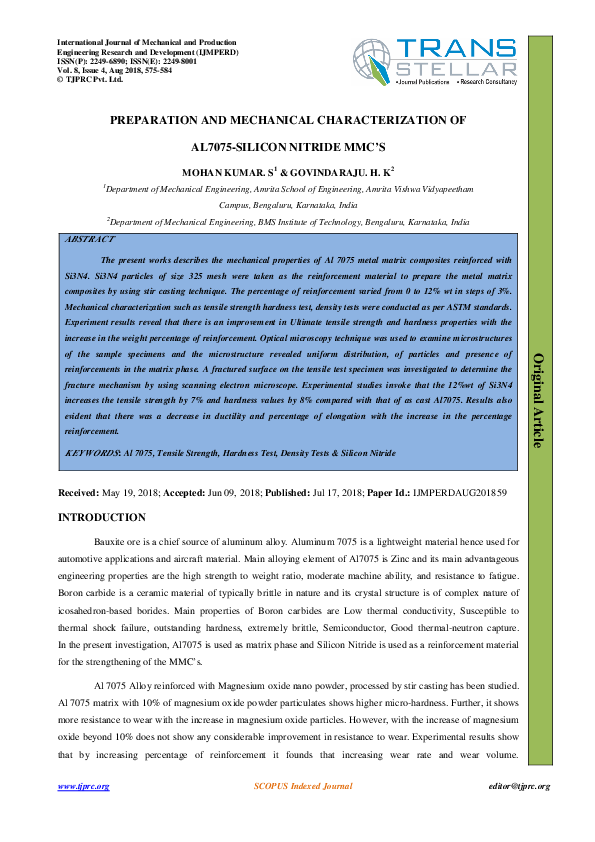(PDF) PREPARATION AND MECHANICAL CHARACTERIZATION OF AL7075-SILICON ...