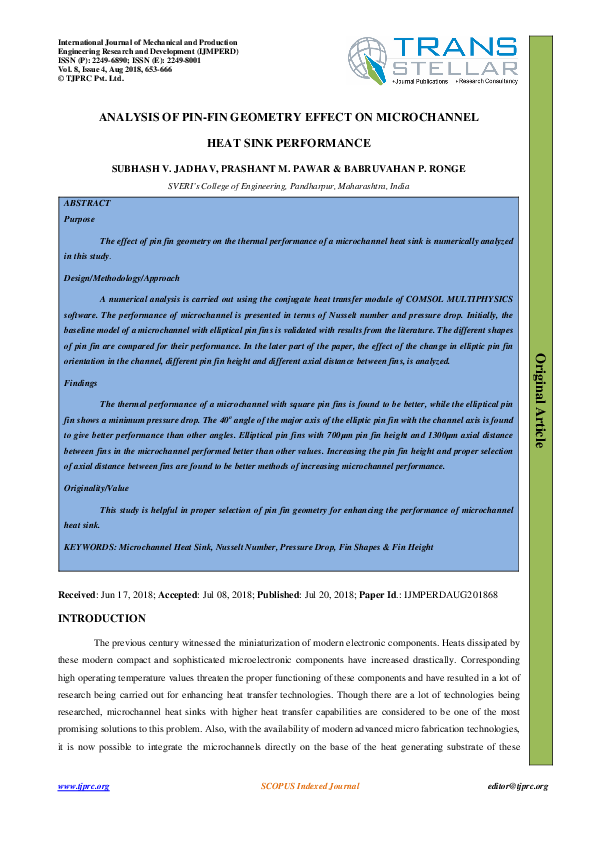 (PDF) ANALYSIS OF PIN-FIN GEOMETRY EFFECT ON MICROCHANNEL HEAT SINK ...