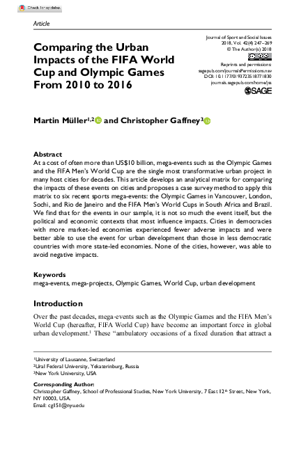 (PDF) Comparing the Urban Impacts of the FIFA World Cup and Olympic ...