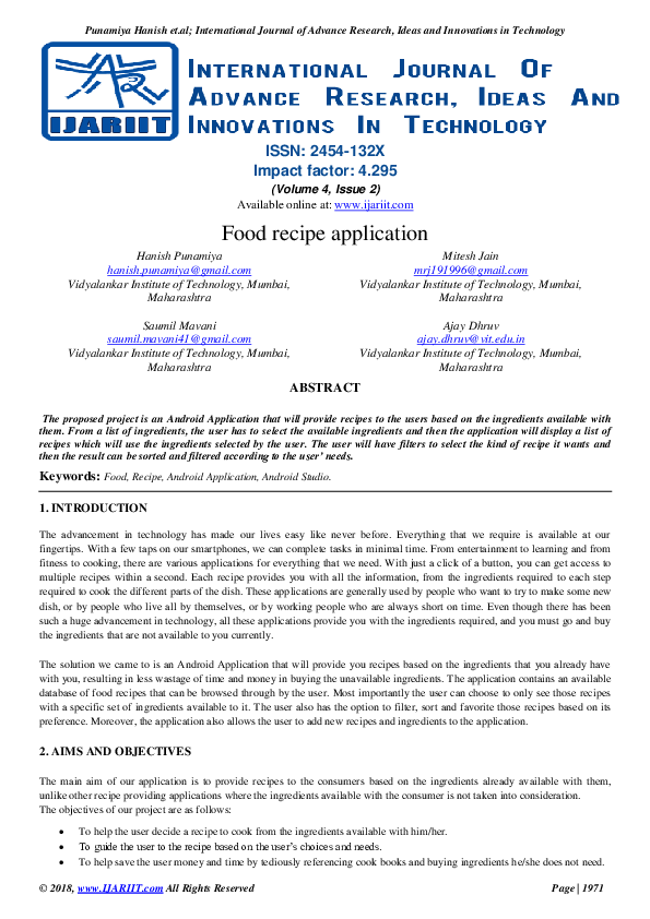 (PDF) Food recipe application