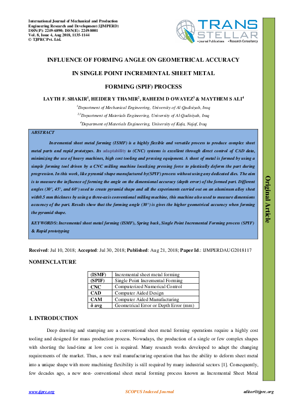 (PDF) Forming Angle Effects on SPIF Accuracy