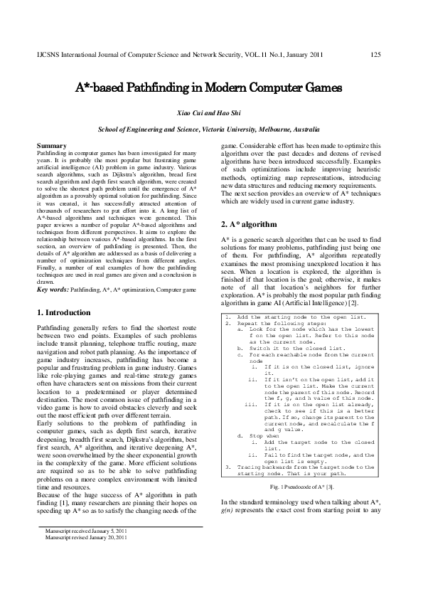 (PDF) A*-based Pathfinding in Modern Computer Games