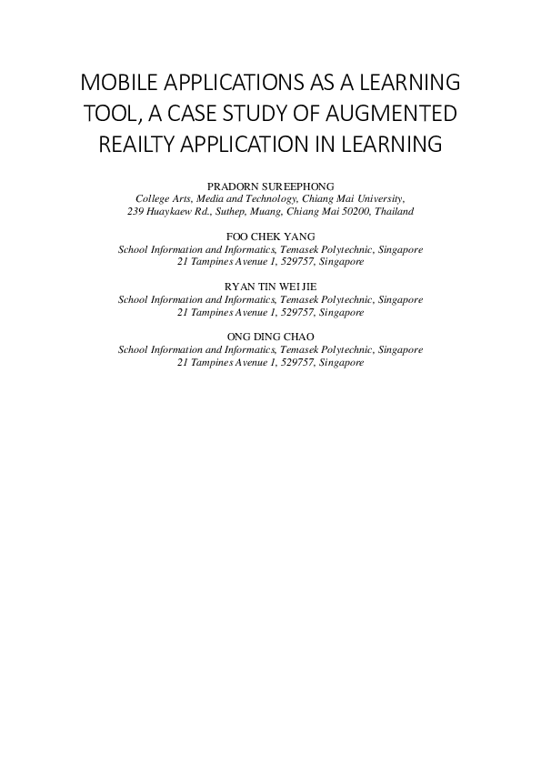 (PDF) MOBILE APPLICATIONS AS A LEARNING TOOL, A CASE STUDY OF AUGMENTED ...