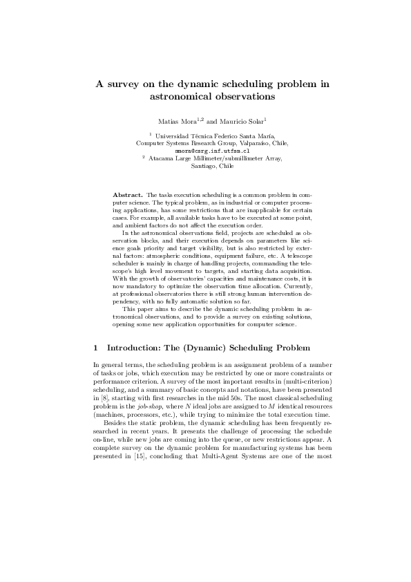 Pdf A Survey On The Dynamic Scheduling Problem In Astronomical Observations