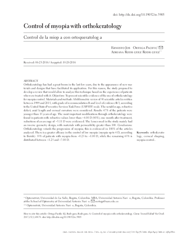(PDF) Control of myopia with orthokeratology Control de la miopía con ...