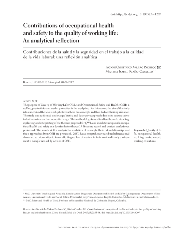 (PDF) Contributions of occupational health and safety to the quality of ...