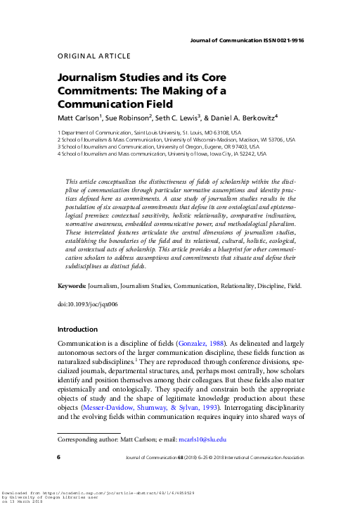 (PDF) Journalism Studies and its Core Commitments: The Making of a ...