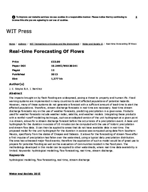 (PDF) Real­time Forecasting Of Flows