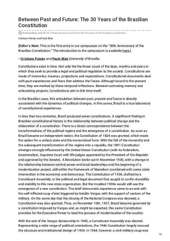 (PDF) Between Past and Future: The 30 Years of the Brazilian Constitution