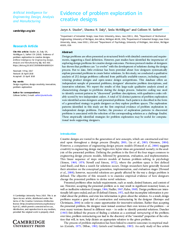 (PDF) Evidence of problem exploration in creative designs