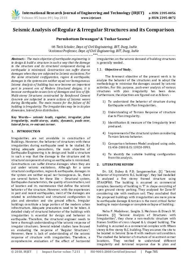 Pdf Irjet Seismic Analysis Of Regular And Irregular Structures And Its Comparison