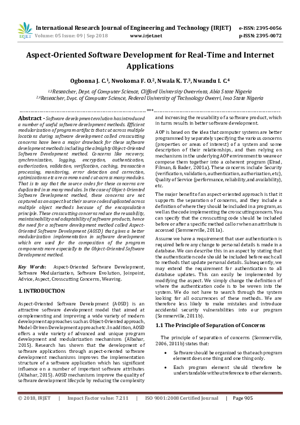 (PDF) IRJET- Aspect-Oriented Software Development for Real-Time and ...