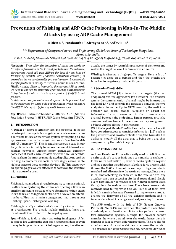 (PDF) IRJET- Prevention of Phishing and ARP Cache Poisoning in Man-In-The-Middle Attacks by ...