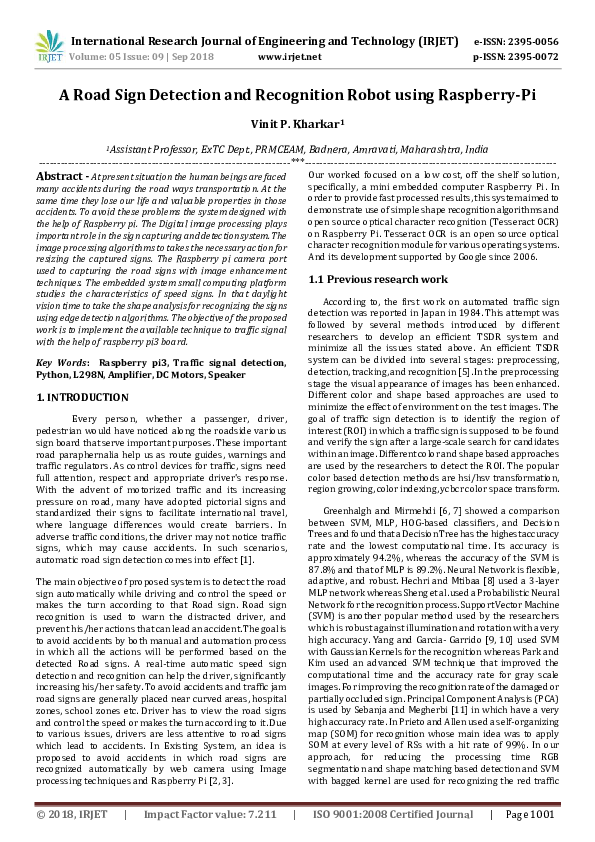 (PDF) IRJET- A Road Sign Detection and Recognition Robot using Raspberry-Pi