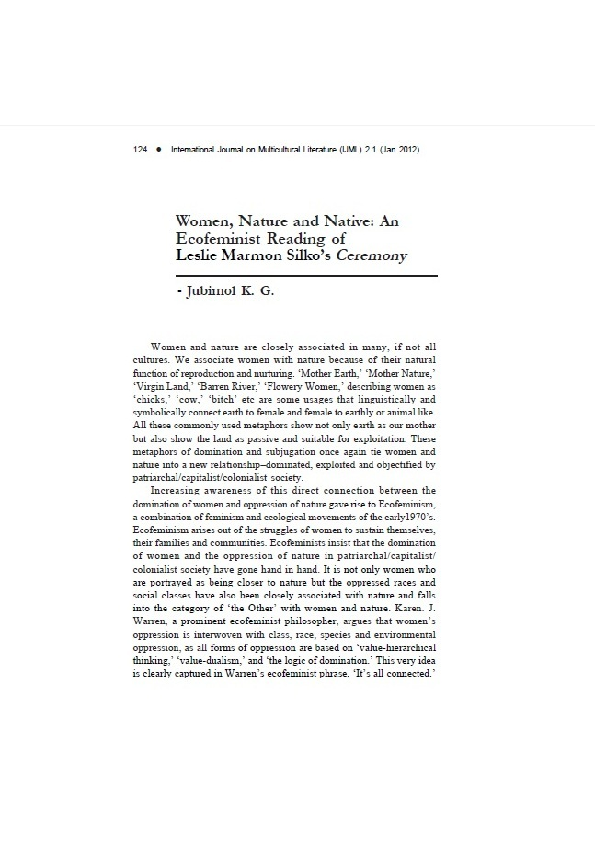 (PDF) Women, Nature and Native: An Ecofeminist Reading of Leslie Marmon ...