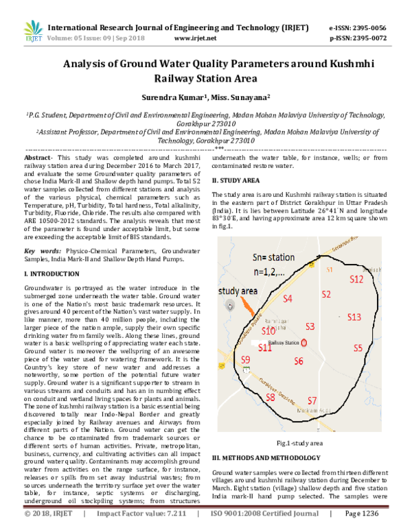 (PDF) IRJET- Analysis of Ground Water Quality Parameters around Kushmhi Railway Station Area