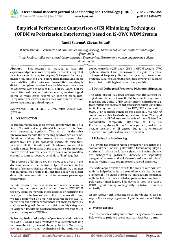 Pdf Empirical Performance Comparison Of Isi Minimizing Techniques