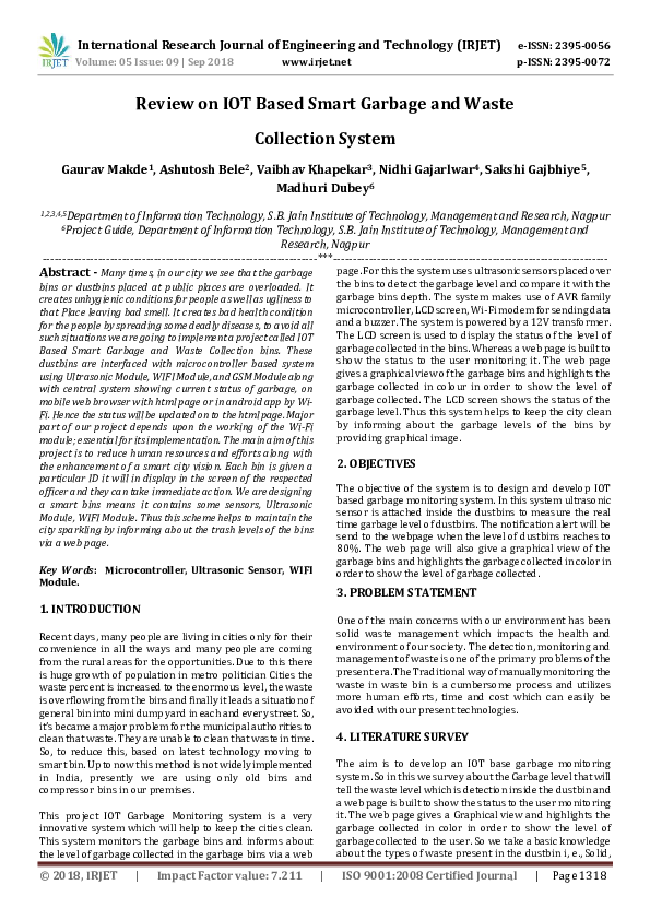 (PDF) IRJET- Review on IOT Based Smart Garbage and Waste Collection System